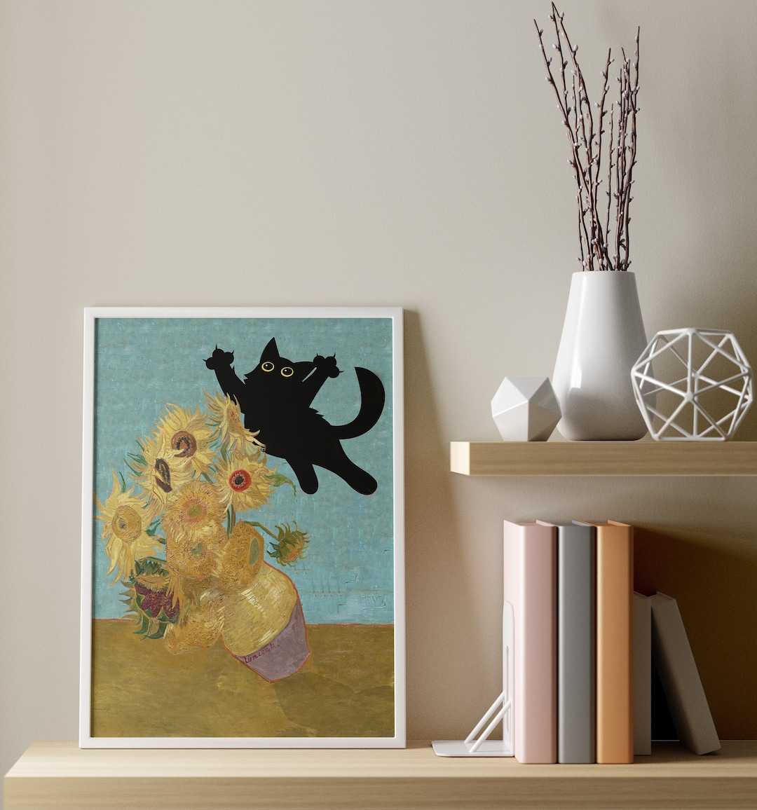 Cat Print Vincent Van Gogh, Flowers Cat Print, Van Gogh Cat Poster, Cat ...