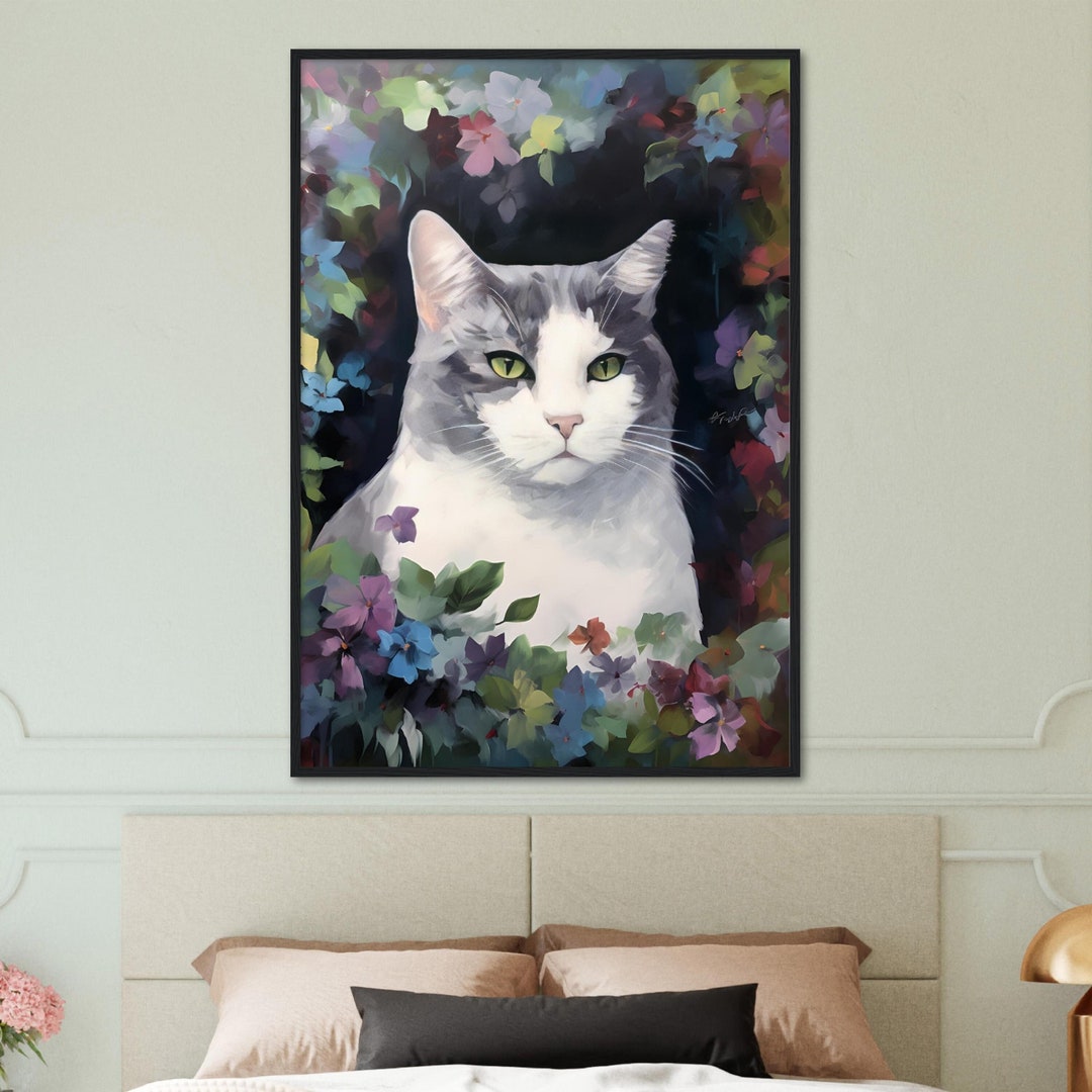 Monet Cat Pictures, Floral Cat Art, Cat Poster Monet, Whimsical Cat ...