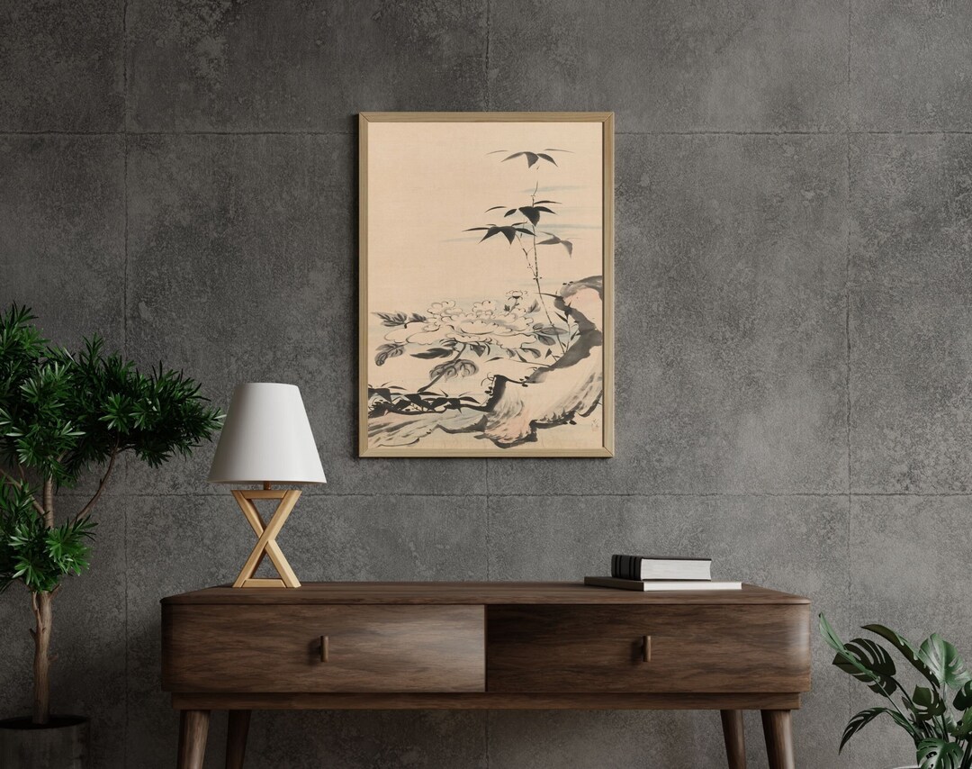 Peony and Bamboo 1768 Ike tokuyama Gyokuran Japanese Poster Japanese ...