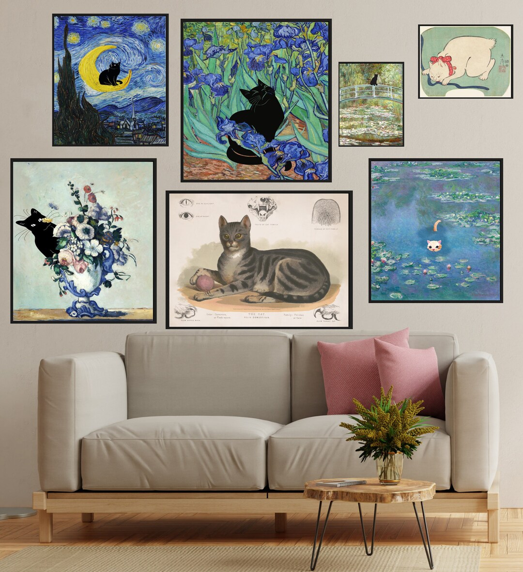Eclectic Gallery Wall Cat Set of 7, Monet Cat Print, Cat Art Print ...