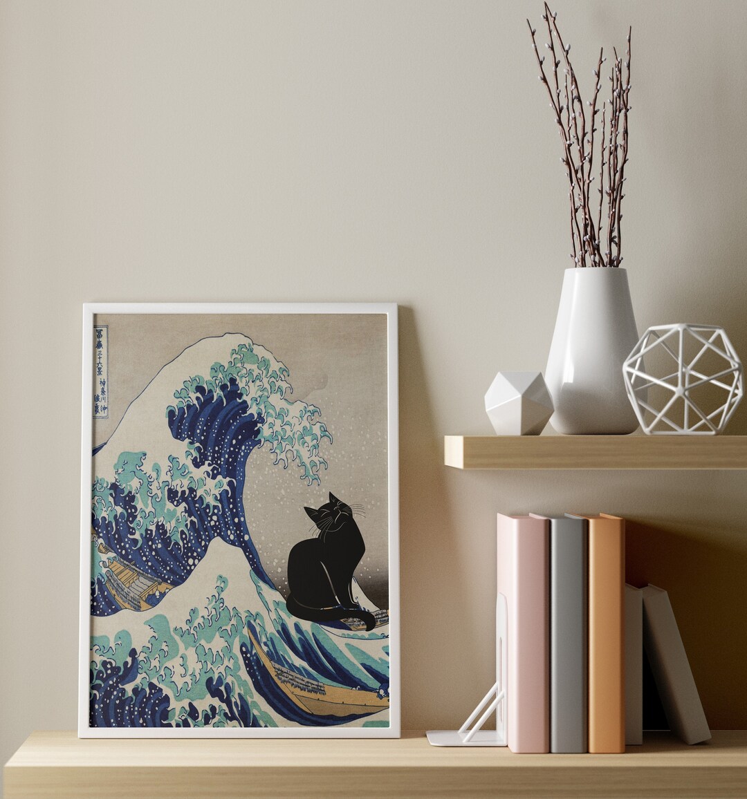 Cat Poster, the Great Wave Cat, Cat Art, Cat in Famous Art Print ...