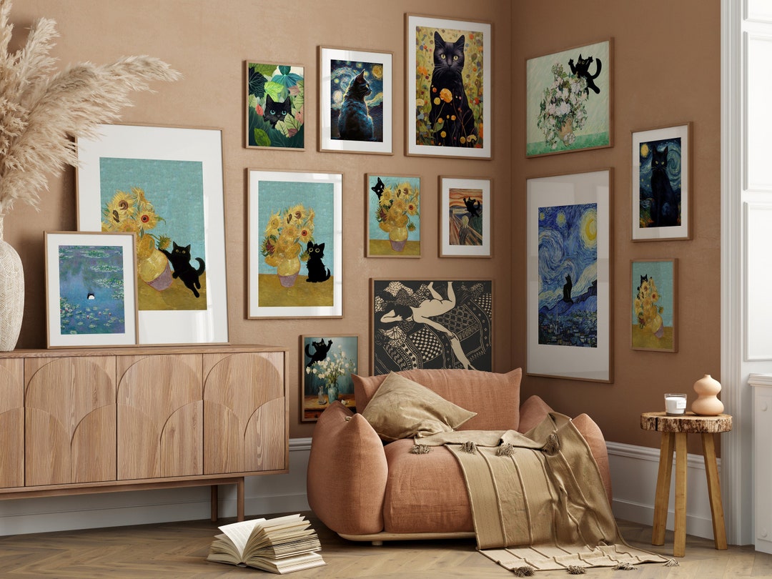 Cat Print Vincent Van Gogh, Eclectic Cat Wall Art, Giclée Monet ...