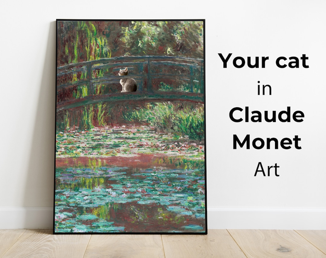 Personalized Cat Wall Art, Claude Monet Cat Print, Floral Cat Art, Cat ...