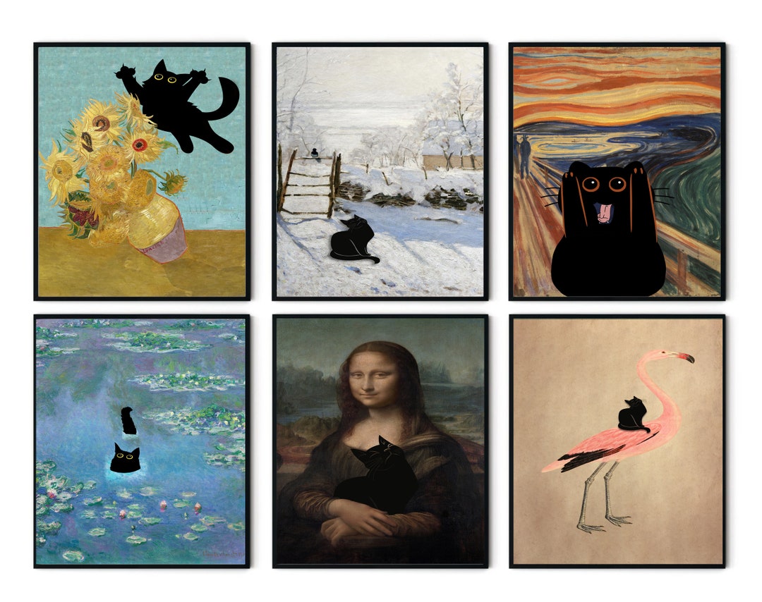 Cat Poster Set of 6 Monet Cat Print Monet Waterlily Cat Van - Etsy