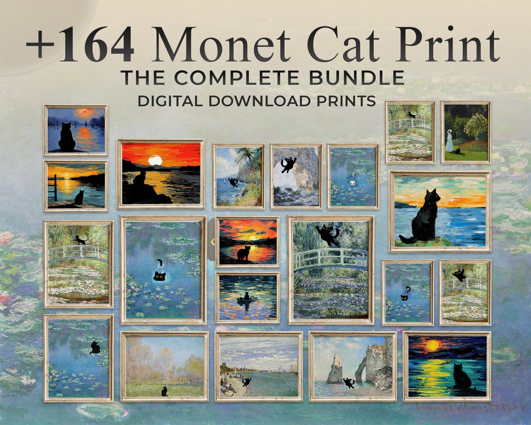 Gaallery Wall Set Monet Cat Pictures, Waterlily Cat Art, Floral Cat Art ...