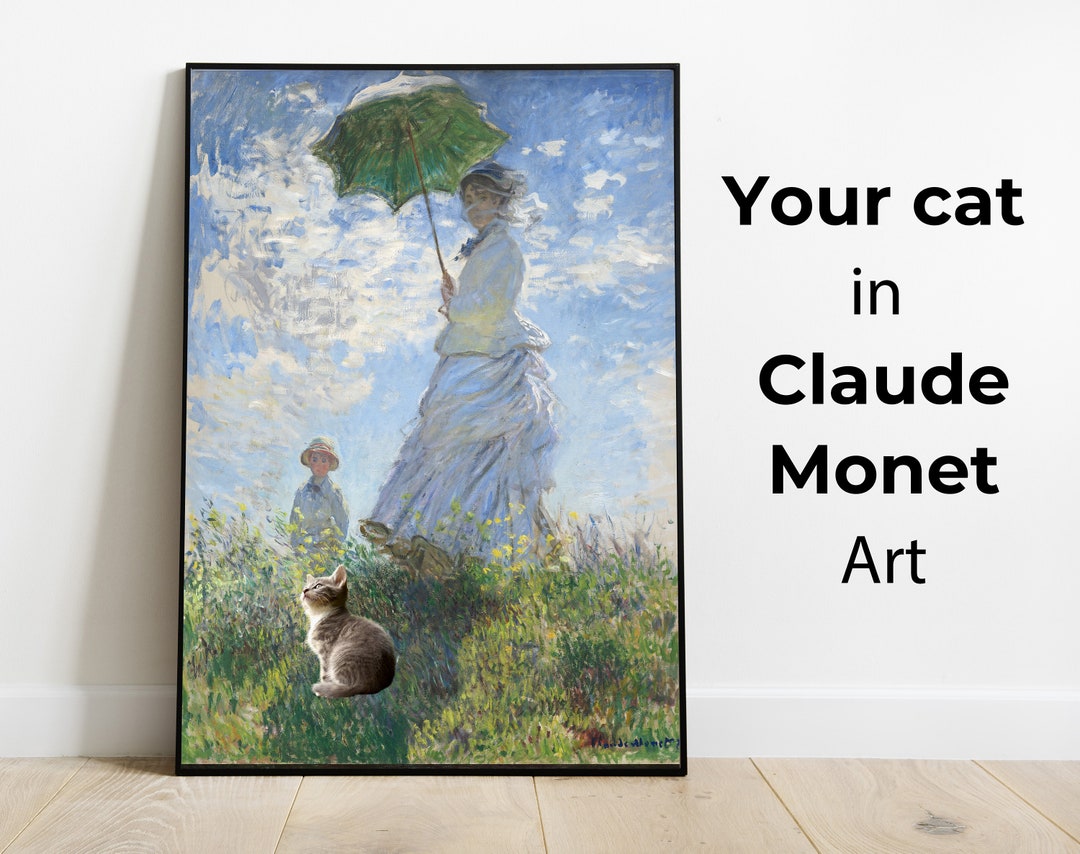 Personalized Cat Wall Art, Claude Monet Cat Print, Floral Cat Art, Cat ...