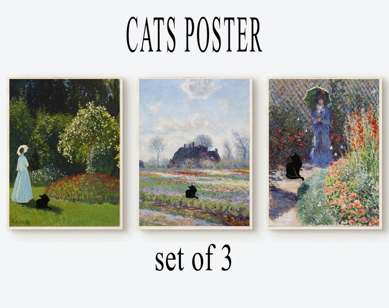 Cat Monet Set of 3 Waterlily Cat Poster Set of 3 Cat Print - Etsy