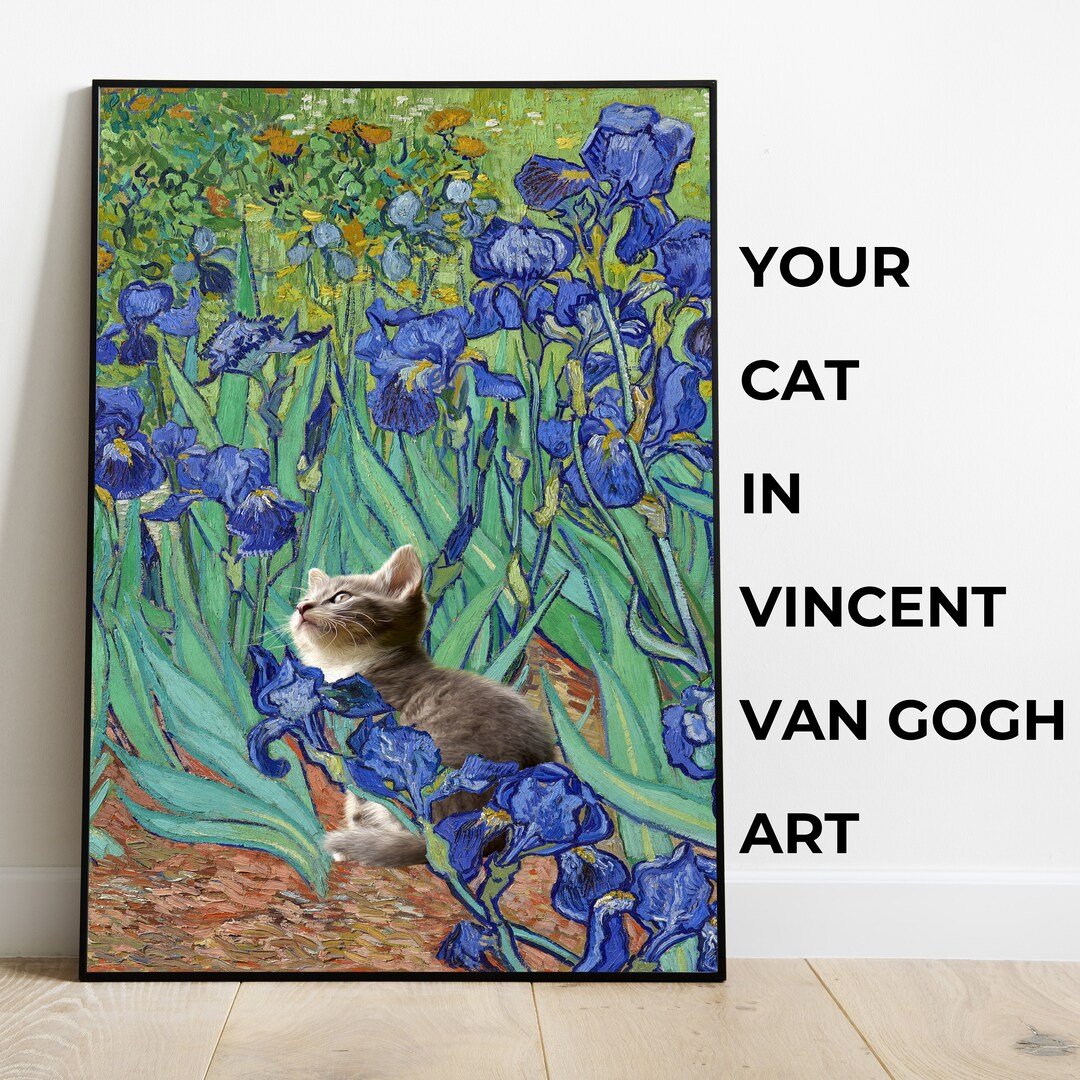 Personalized Cat Wall Art, Van Gogh Cat Print, Floral Cat Art, Cat ...