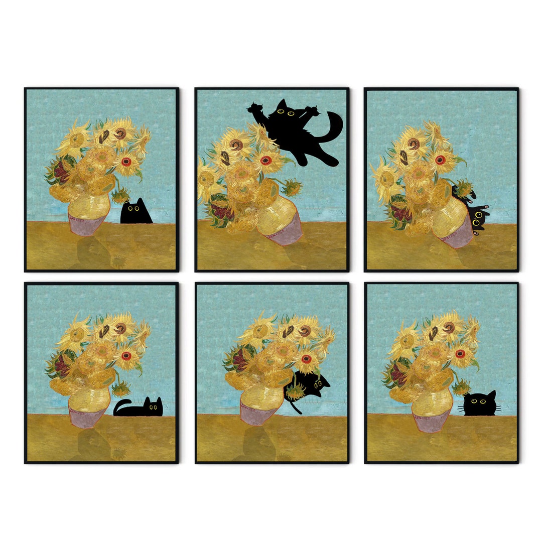 Van Gogh Cat Print, Floral Cat Art, Cat Poster Monet, Whimsical Cat ...