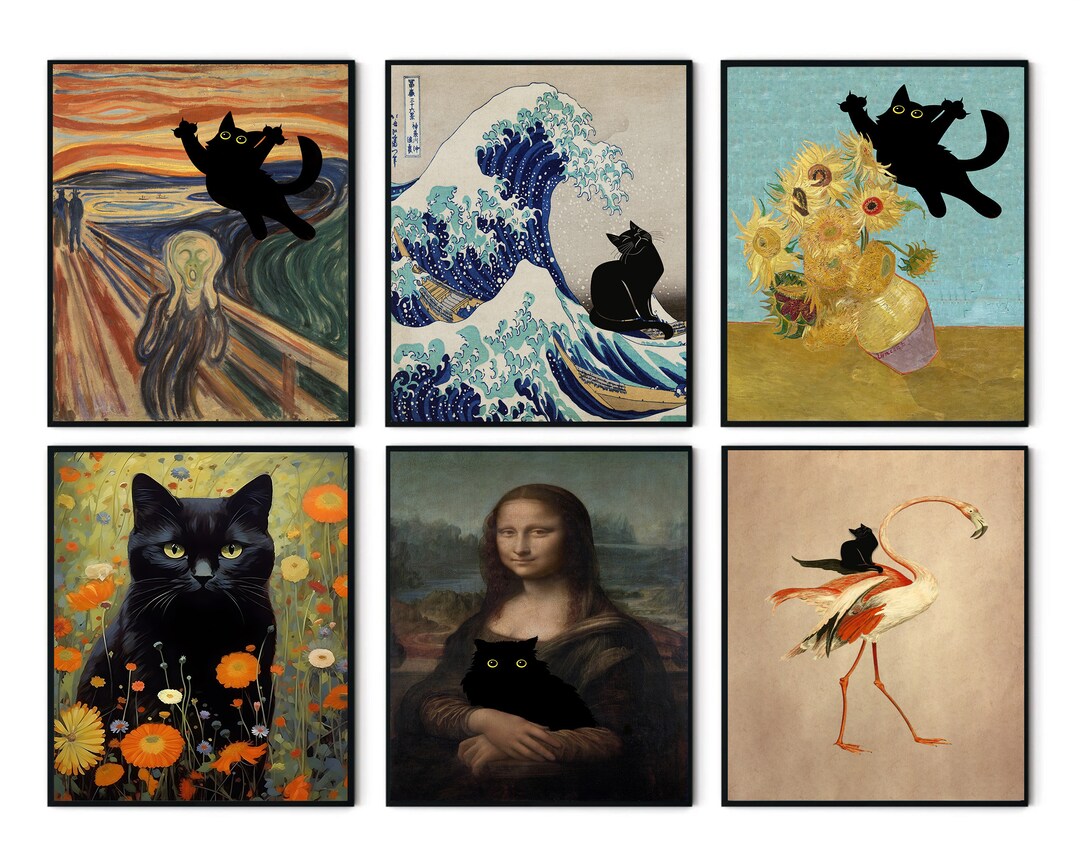 Van Gogh Cat Print Floral Cat Art Cat Poster Monet - Etsy