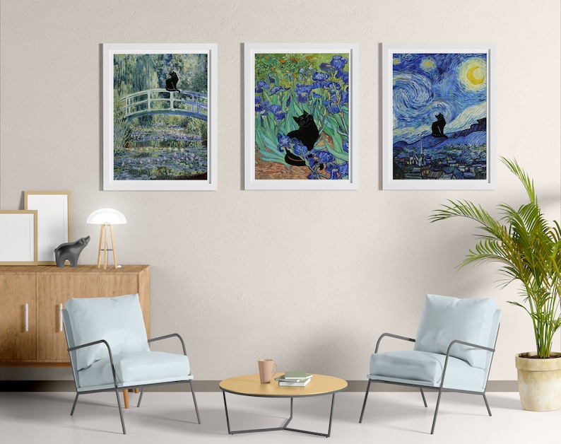 Monet Katze Poster Van Gogh Katze Poster Set von 3 Katzen - Etsy.de