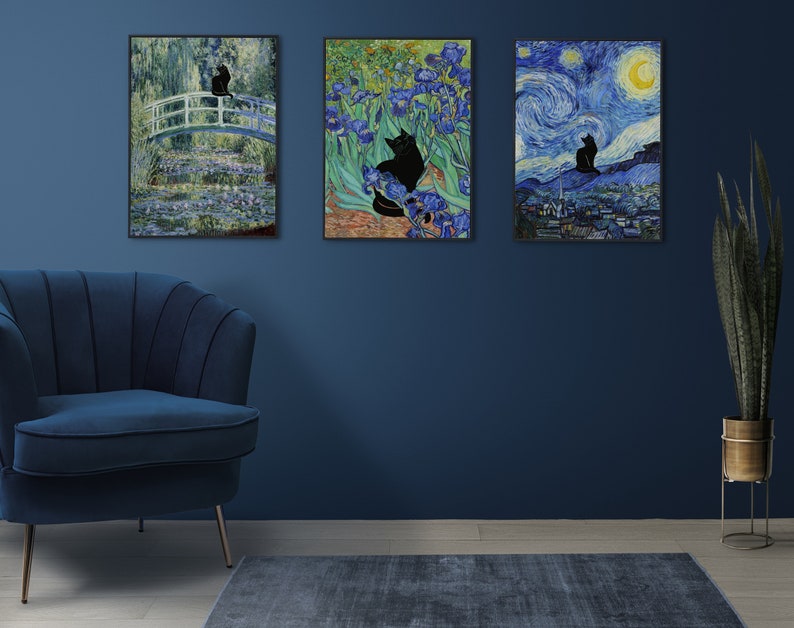 Monet Katze Poster Van Gogh Katze Poster Set von 3 Katzen - Etsy.de