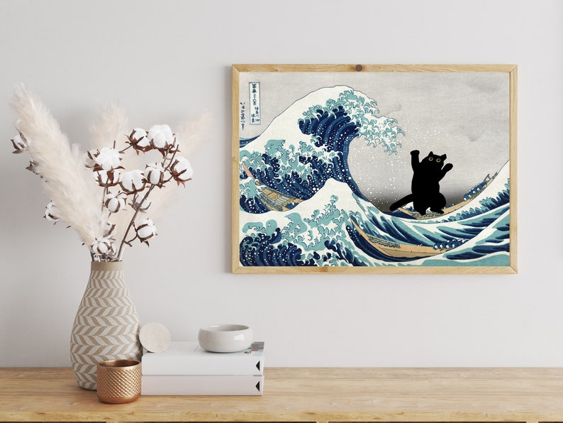 Cat Poster, the Great Wave Cat, Cat Art, Cat in Famous Art Print ...