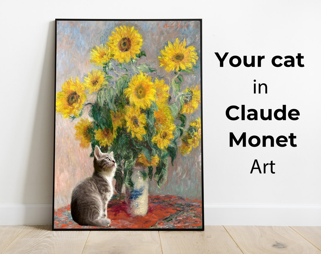 Personalized Cat Wall Art, Claude Monet Cat Print, Floral Cat Art, Cat ...