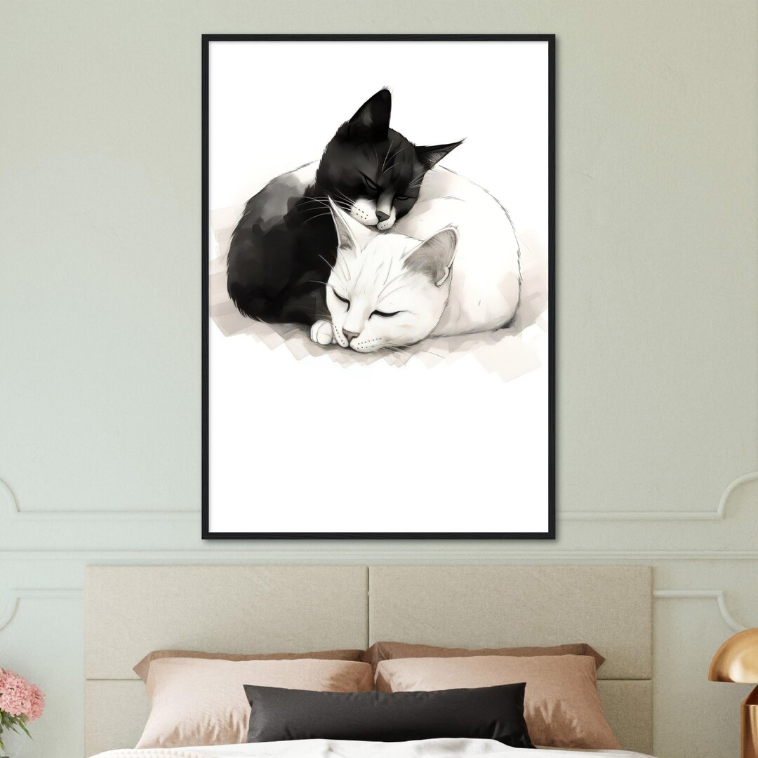 Cat Hugging , Funny Cat Art, Cat Poster, Japanese Cat Print, Comedy Art ...