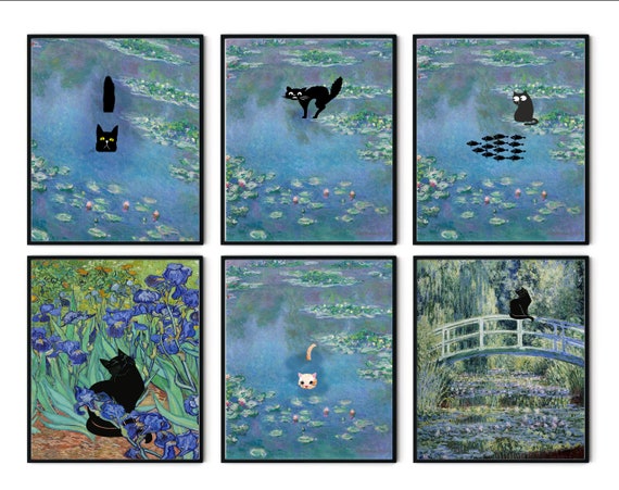 Monet Cat Print Set of 6 Cat Van Gogh Cat Poster Cat Art - Etsy