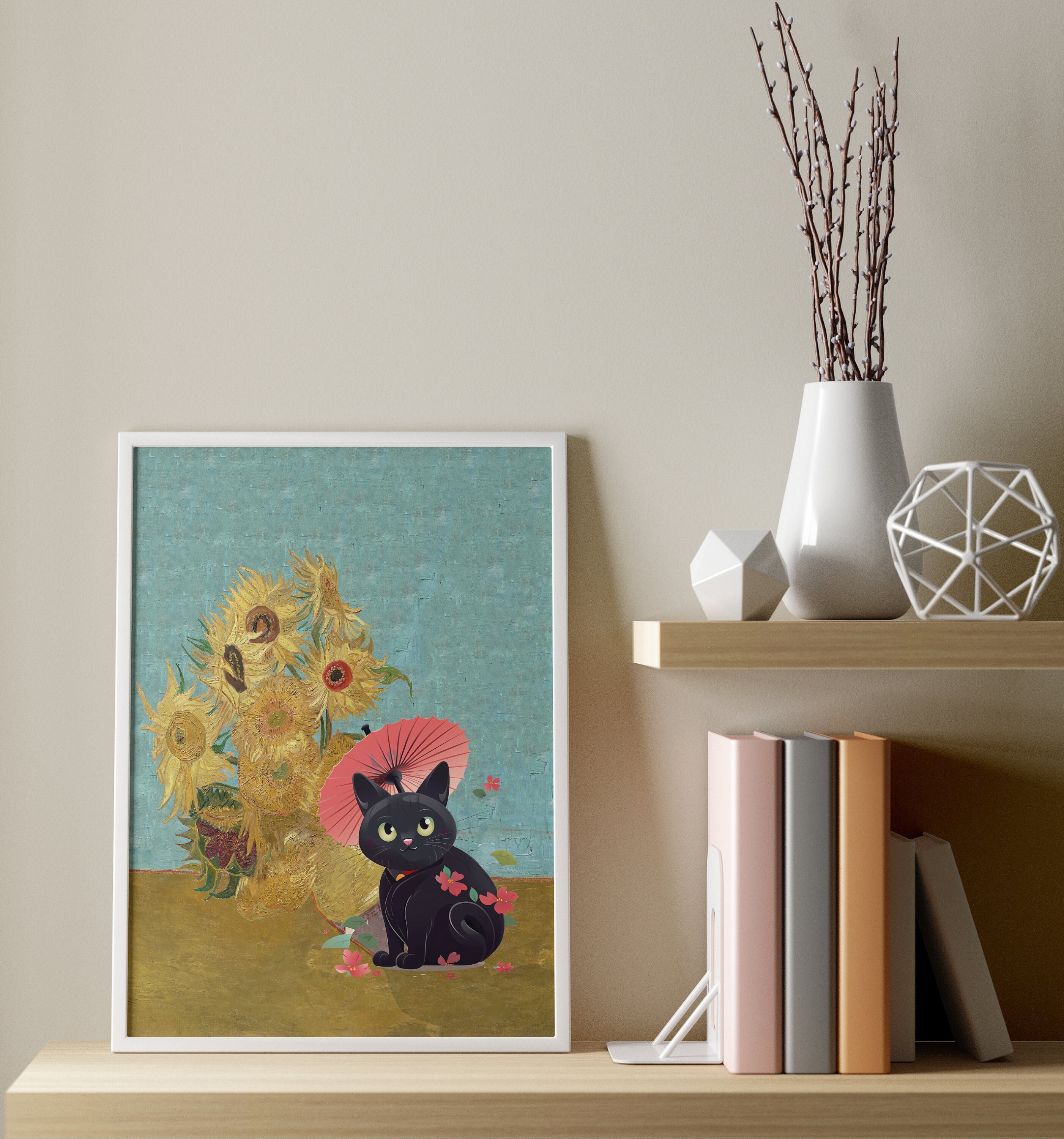 Van Gogh Cat Print Floral Cat Art Cat Poster Monet - Etsy