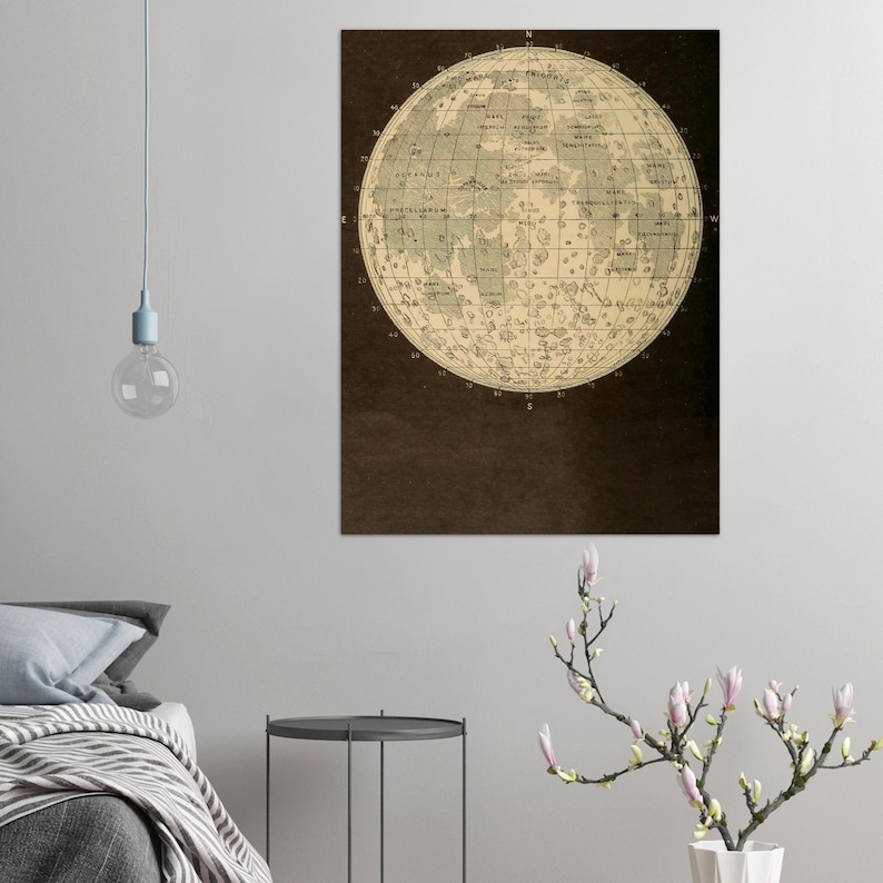 Vintage Moon Map Antique Moon Print Vintage Drawing Moon - Etsy