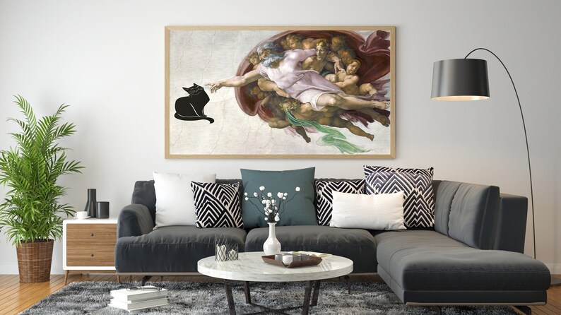Cat Poster the Creation of Adam Cat Art Cat in Famous Art - Etsy