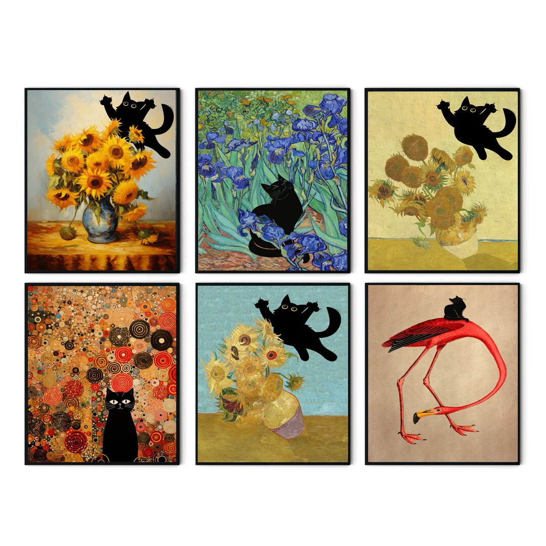 Cat Print Vincent Van Gogh, Eclectic Cat Wall Art, Giclée Monet ...