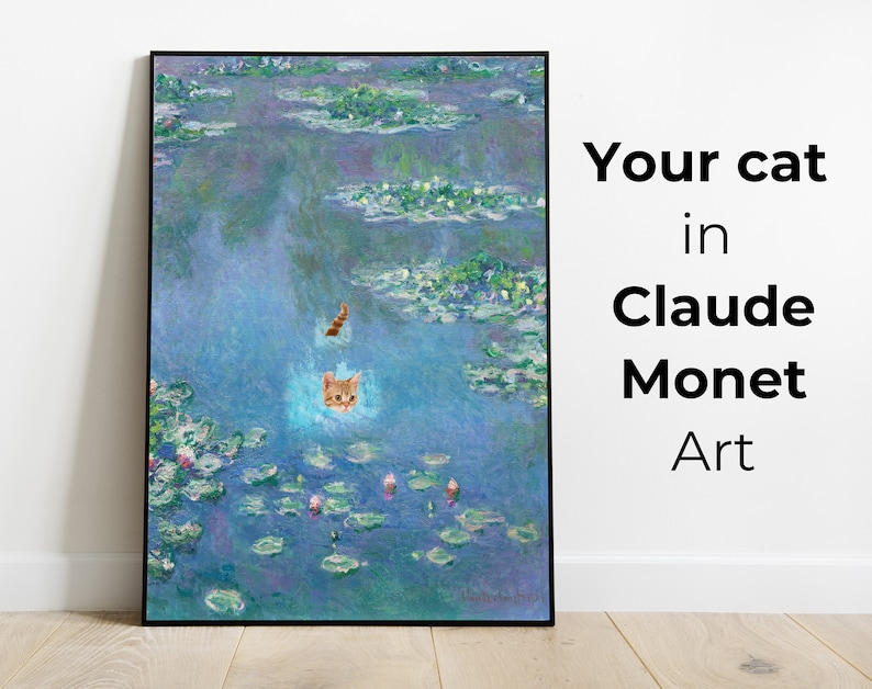 Personalized Cat Wall Art Claude Monet Cat Print Floral Cat - Etsy