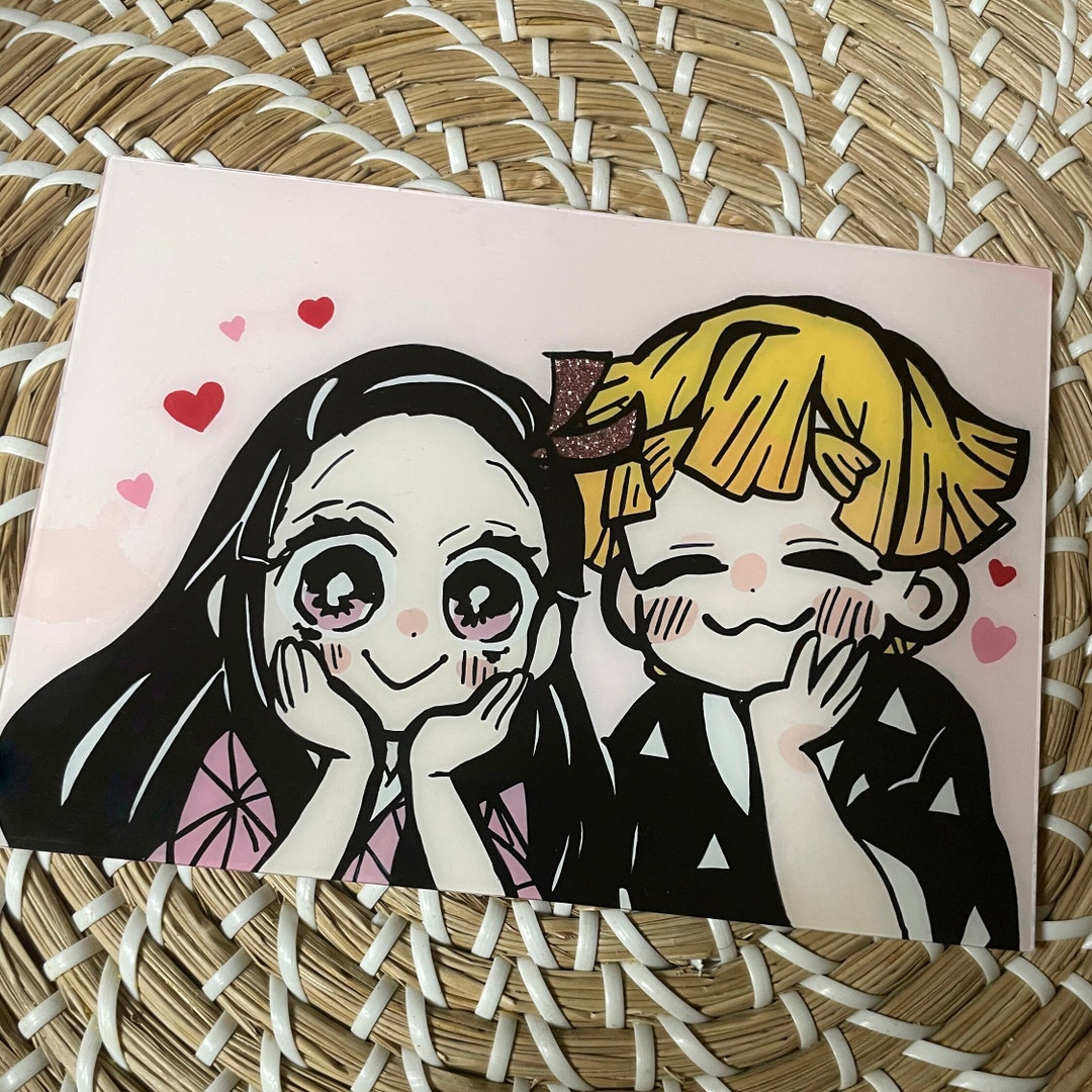 Demon Slayer Glass Painting nezuko and Zenitsu - Etsy
