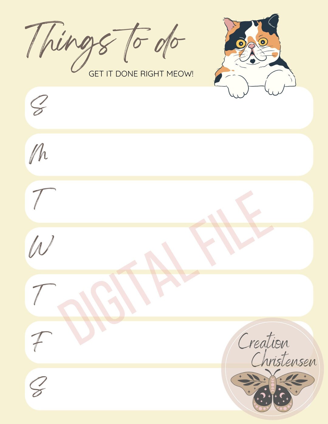 Cat Things to Do Digital PNG File- Cats Get Things Done- Printable Week ...