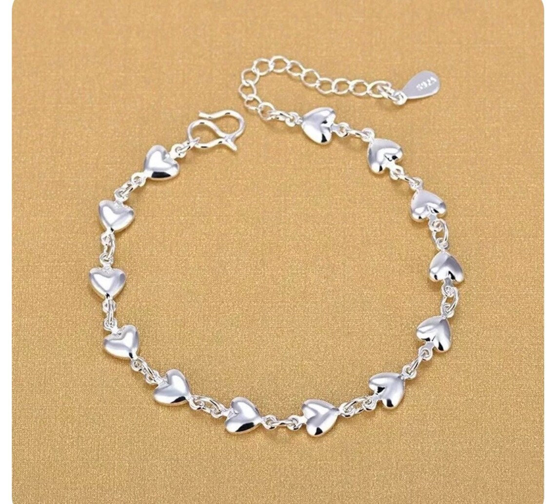 925 Sterling Silver Heart Bracelet Adjustable Giftbag - Etsy UK