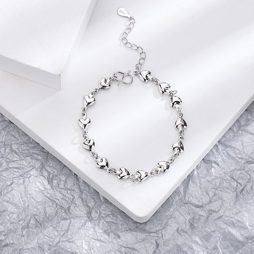 925 Sterling Silver Heart Bracelet Adjustable Giftbag - Etsy UK