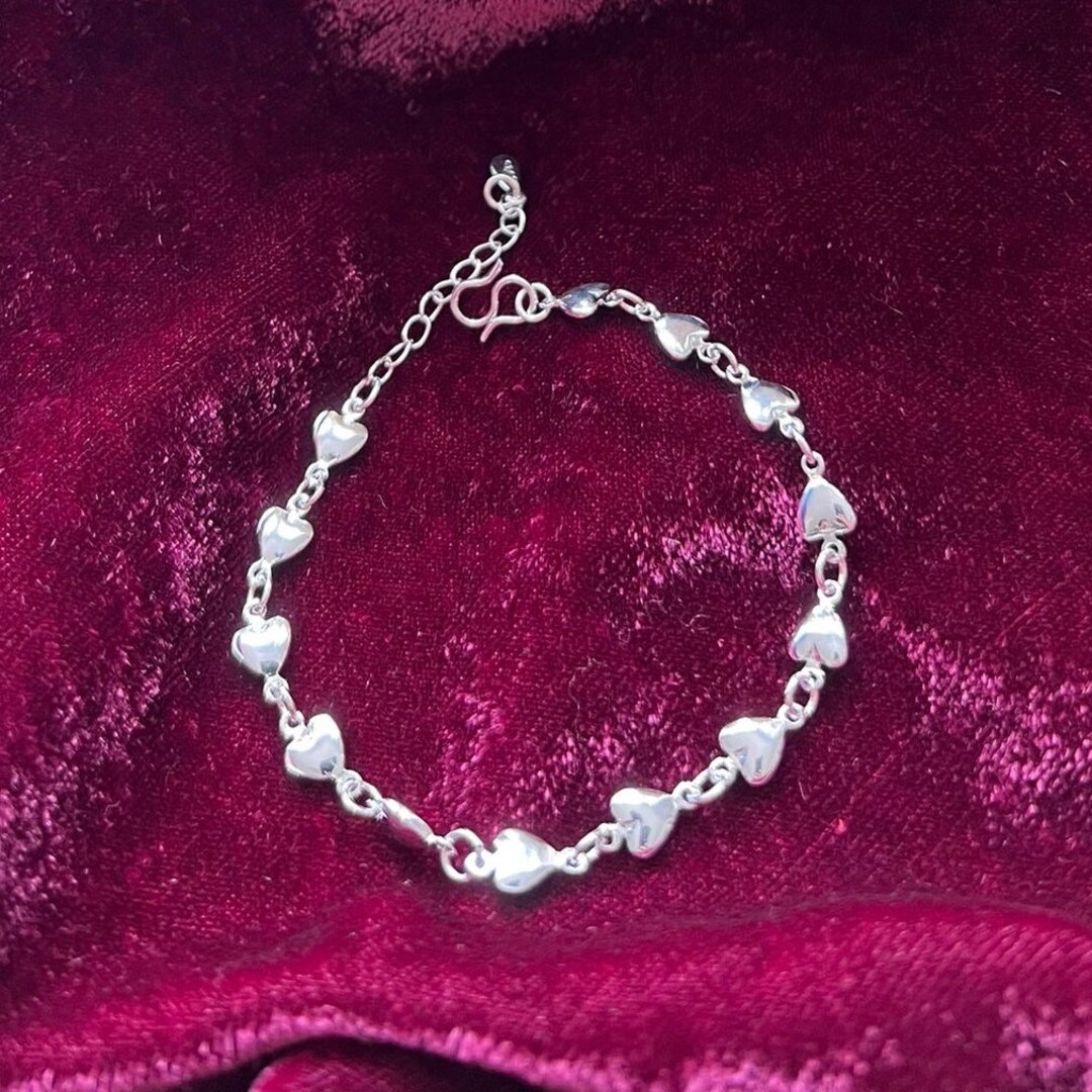 925 Sterling Silver Heart Bracelet Adjustable Giftbag Pouch ...