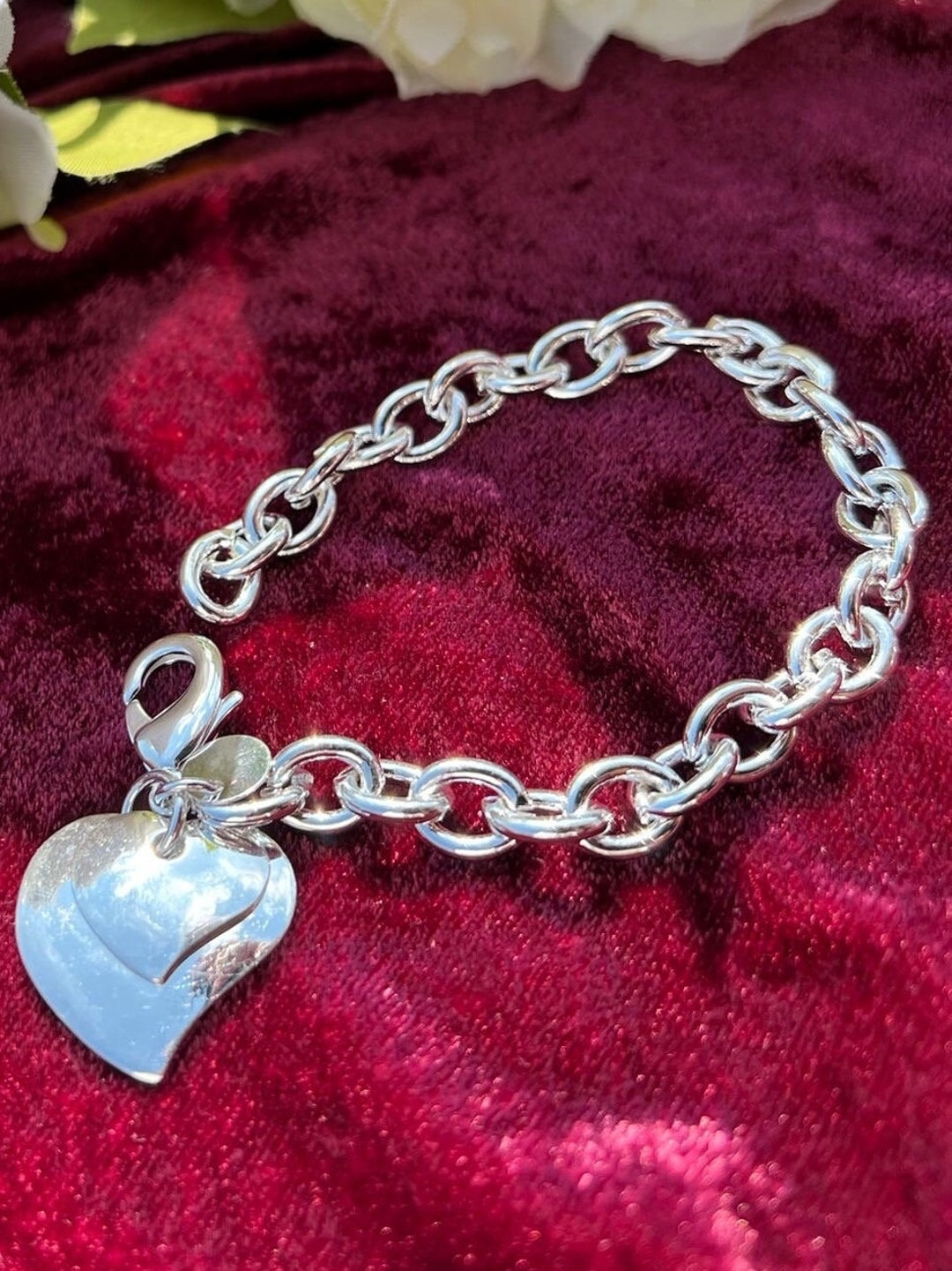 925 Sterling Silver Heart Bracelet Charm Adjustable With a Gift Bag ...
