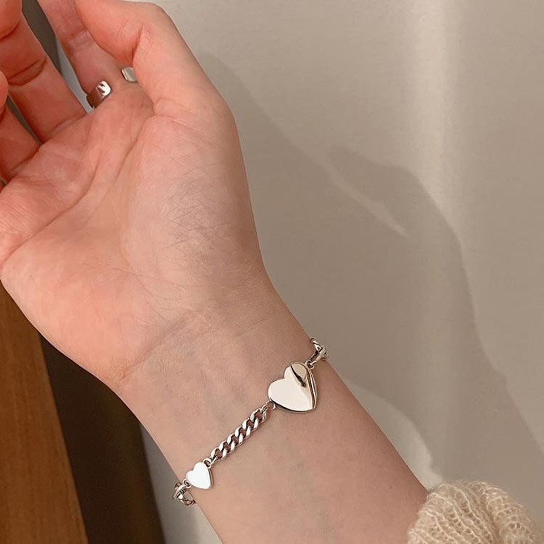 925 Sterling Silver Heart Bracelet Adjustable Giftbag Pouch ...