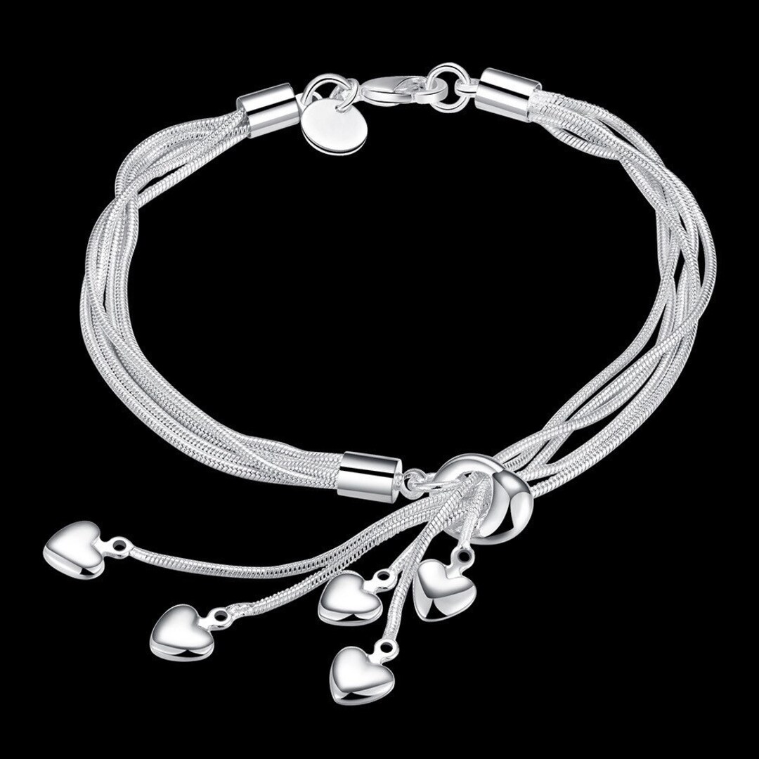 925 Sterling Silver Heart Fine Bracelet Adjustable With a Gift Bag ...