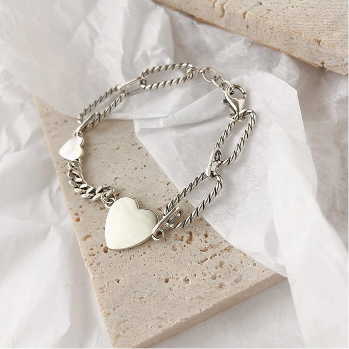 925 Sterling Silver Heart Bracelet Adjustable Giftbag Pouch - Etsy