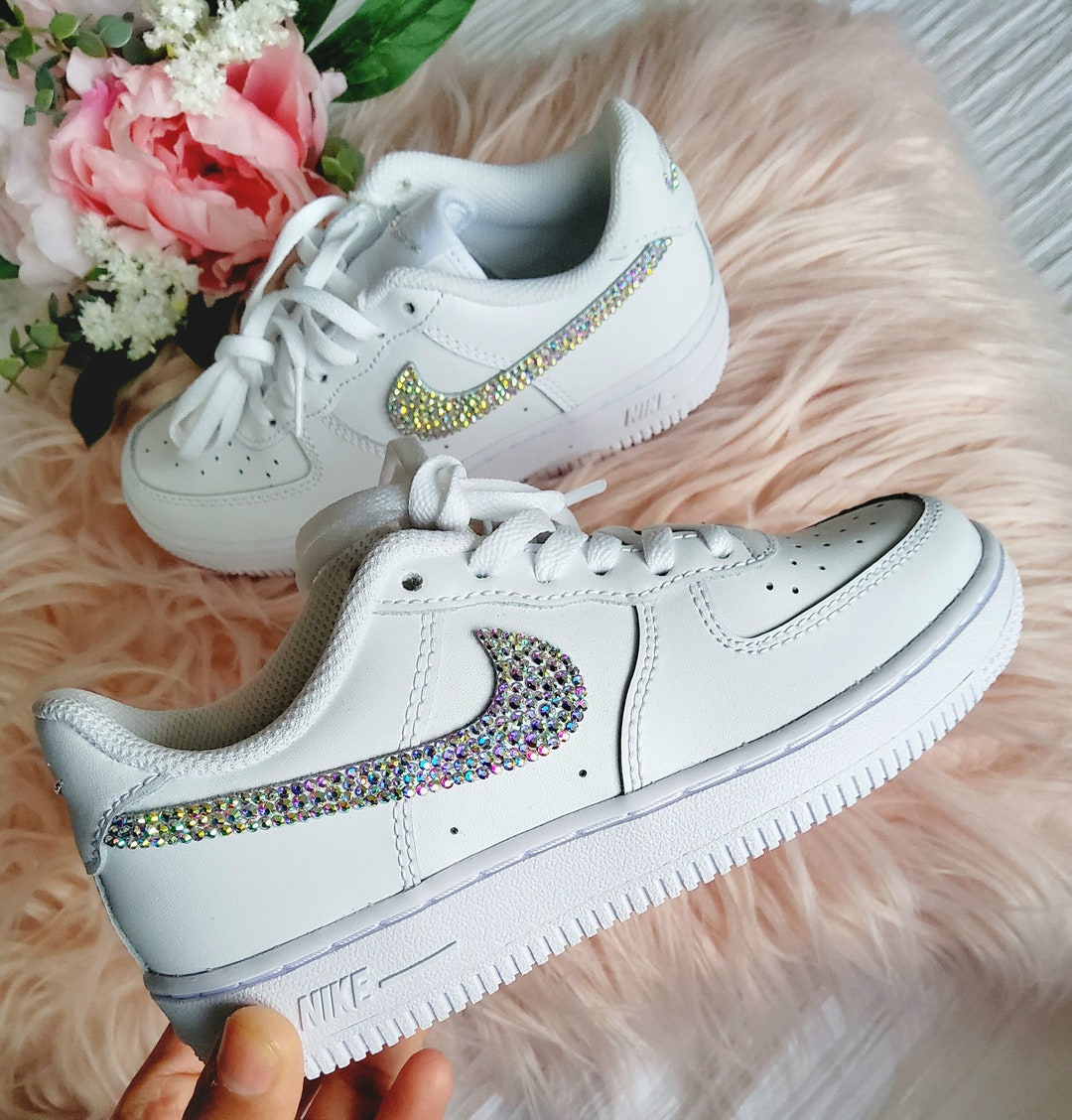 Customised Bridal Crystal Air Force 1|diamond Swoosh Tick Sneakers ...