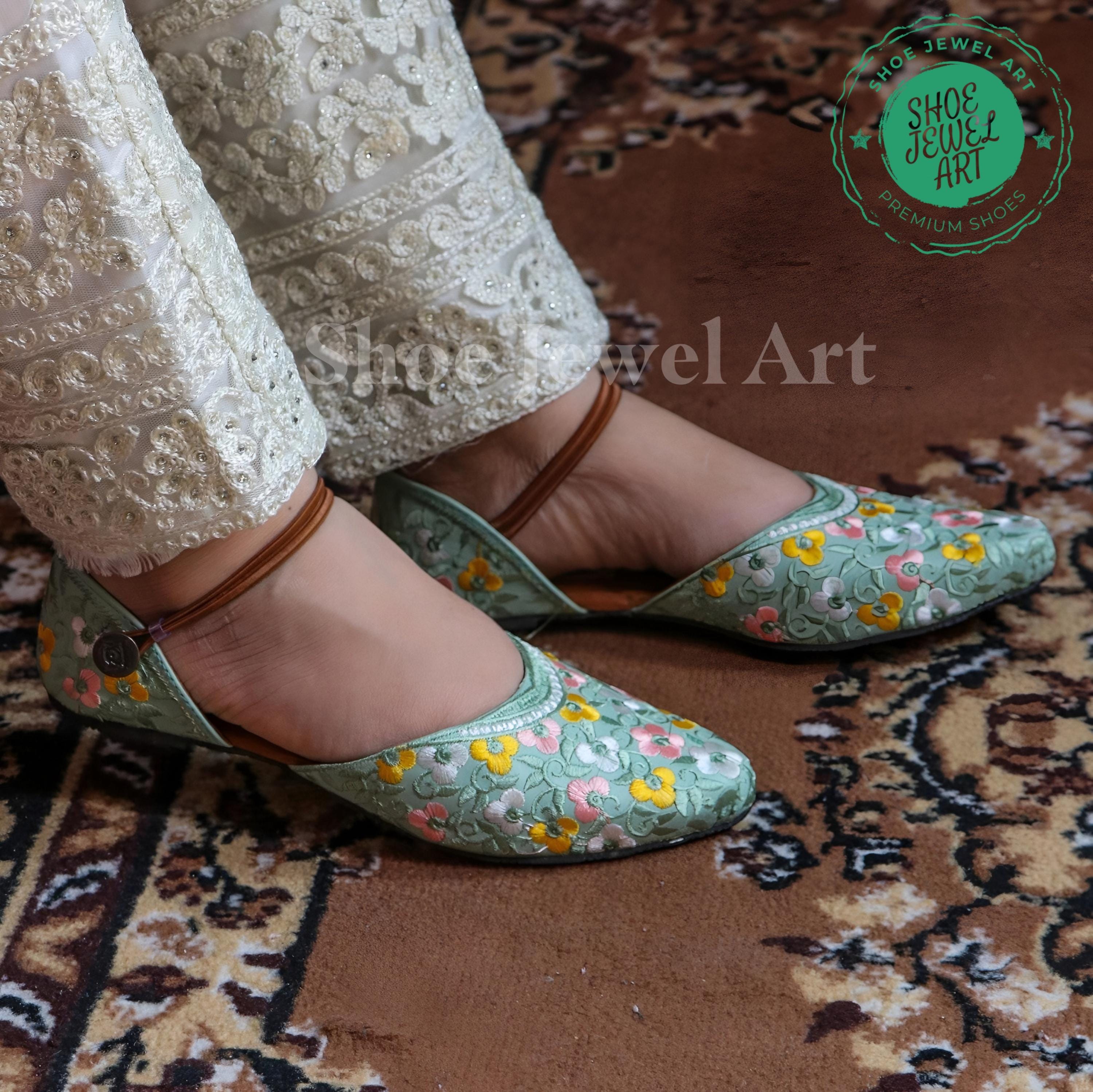 Handmade Floral Embroidery Sandals: Indian Mojari Jutti Wedding Shoes ...