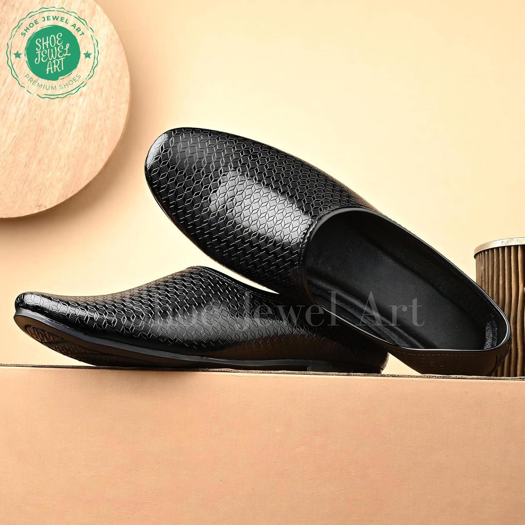 Black Glossy Mojari Shoes: Handmade Vegan Indian Loafers - Etsy