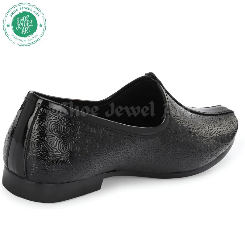 Handmade Black Vegan Leather Mojari Shoes: Indian Juttis With Memory ...