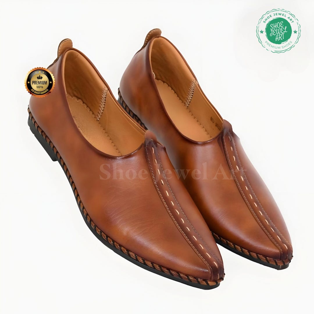 Handmade Tan Leather Mojari Shoes: Punjabi Style Indian Loafers - Etsy
