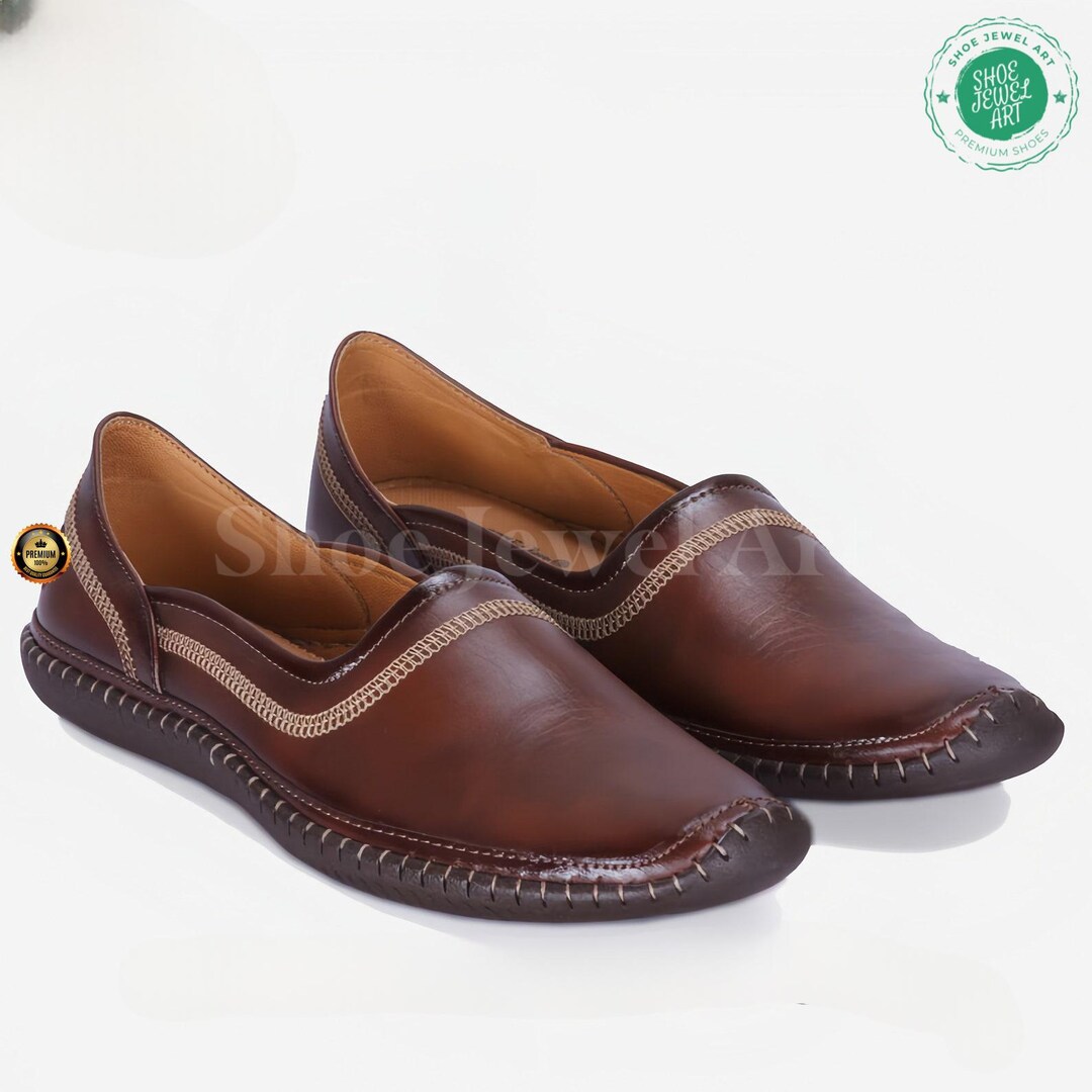 Mens Brown Leather Mojari Shoes: Indian Wedding Groom Loafers - Etsy