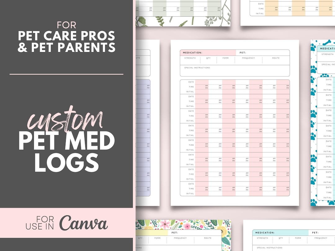 Pet Medication Log | Pet Sitter | Pet Parent | Veterinarian | Dog | Cat ...