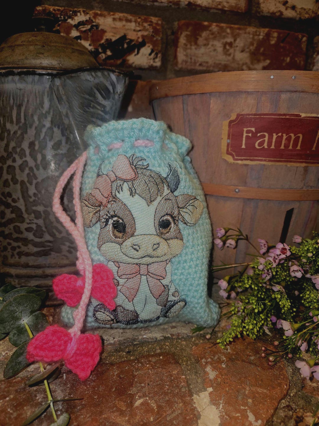 Crocheted Pull String Purse Baby Cow Cute Everyday Bag - Etsy