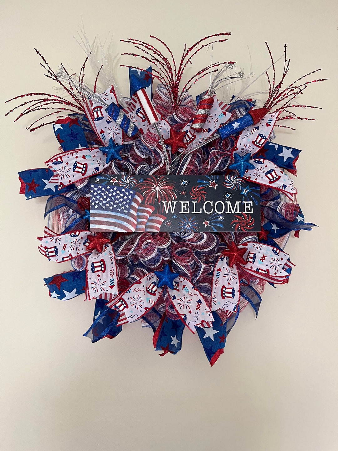 4th of July Wreath, Fourth of July Wreath, Fireworks Wreath, Patriotic ...