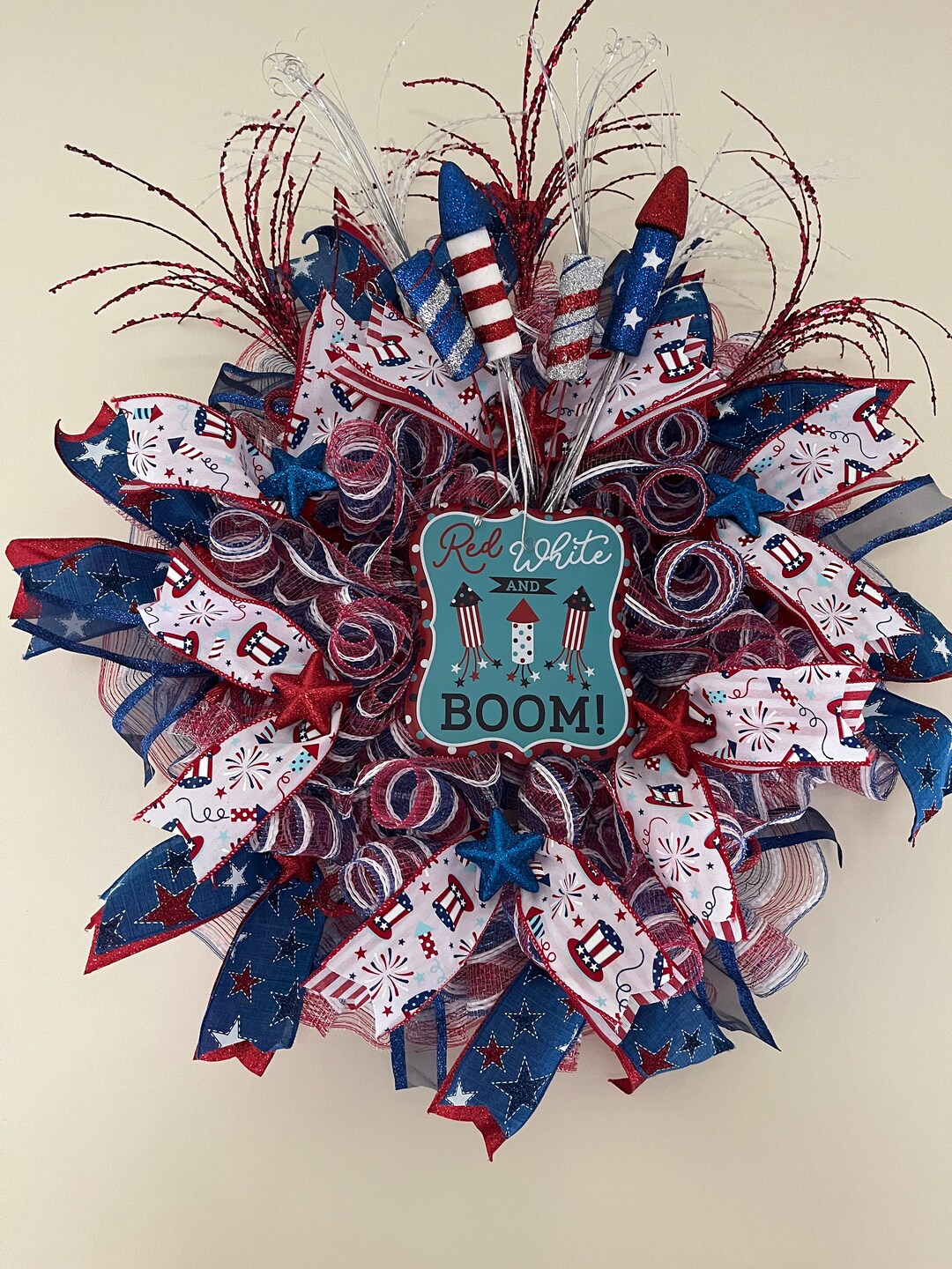 4th of July Wreath, Fourth of July Wreath, Fireworks Wreath, Patriotic ...