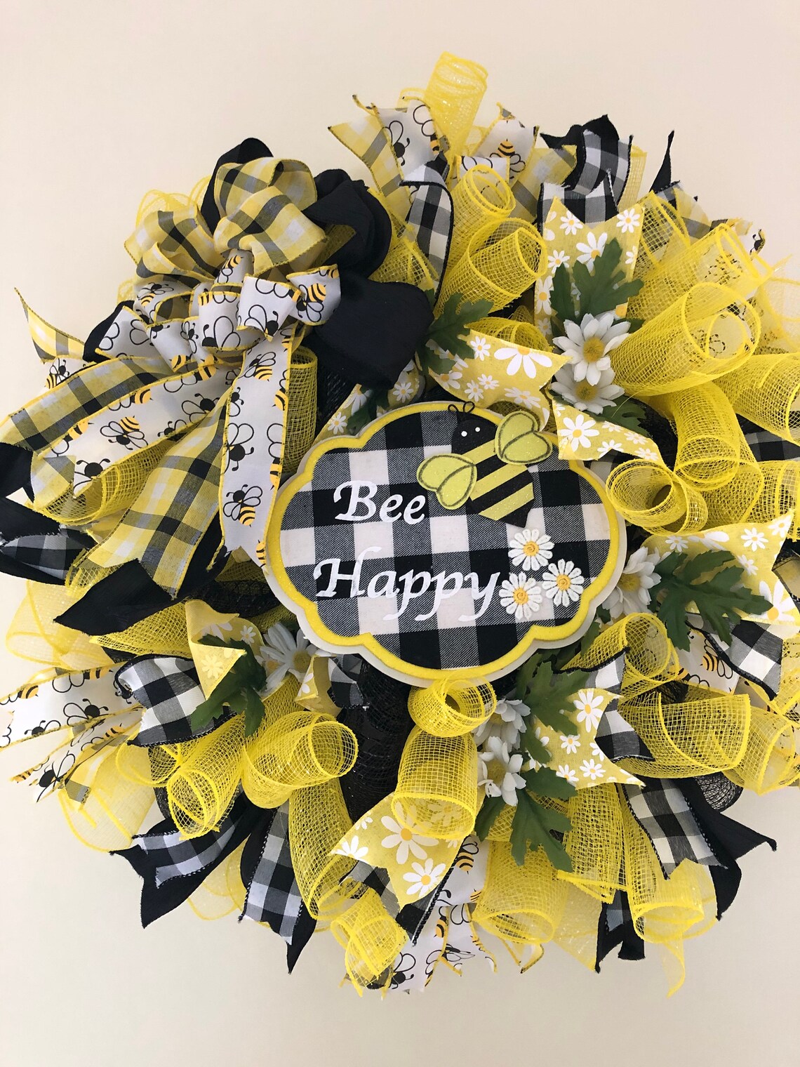 Bee Wreath Bee Happy Wreath Bumble Bee Wreath Summer Bee - Etsy