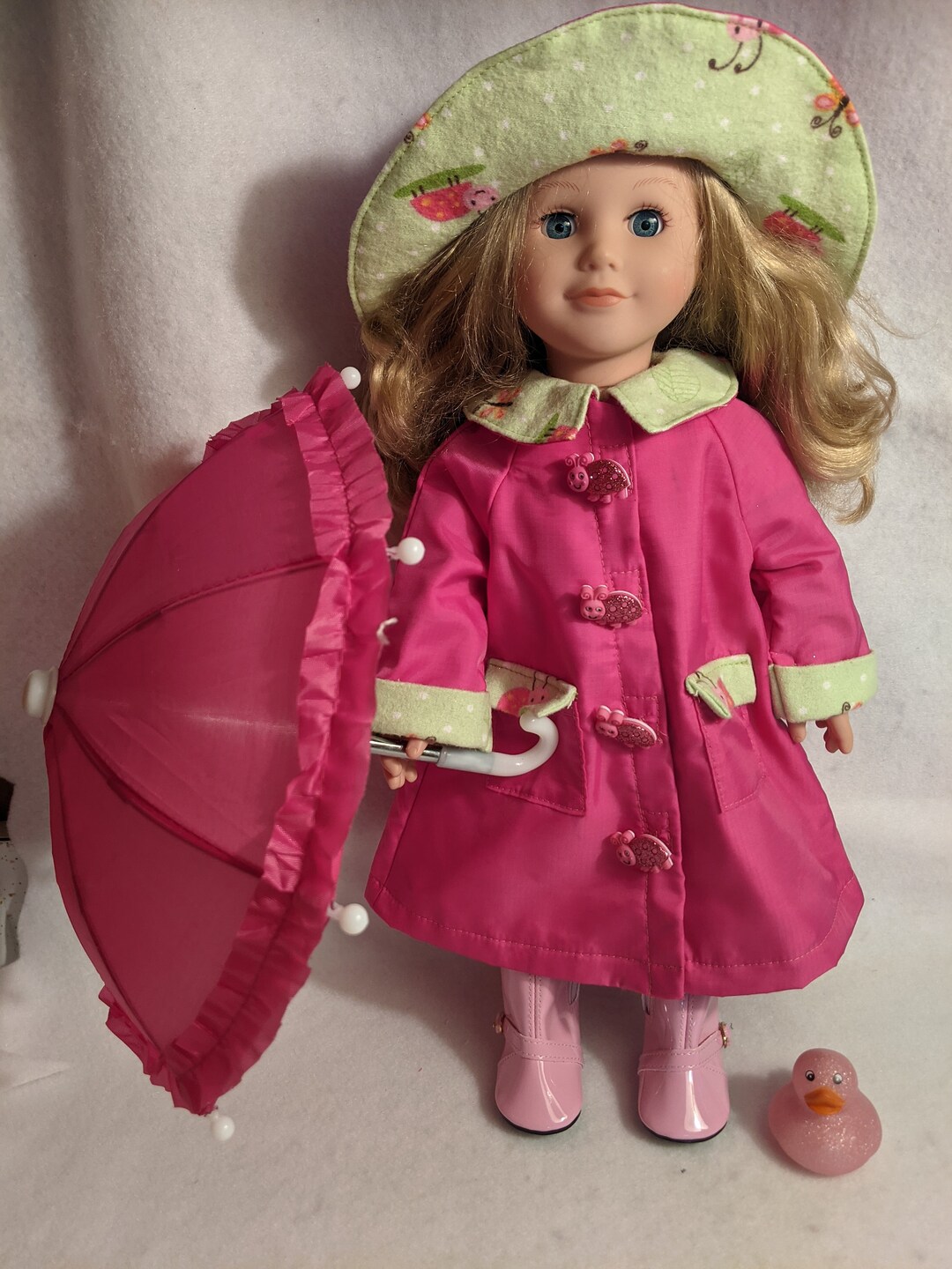 18-in Doll Raincoat, AG Doll Pink Ladybug Raincoat, Raincoat, Rainhat ...