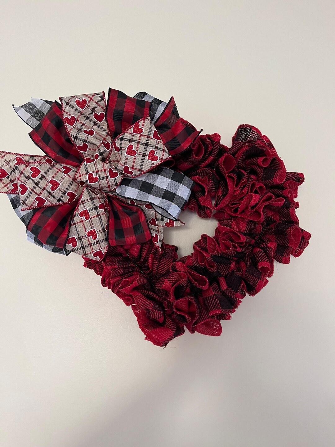 Red Burlap Heart Wreath,ruffled Heart Wreath,heart Shaped Burlap Wreath ...