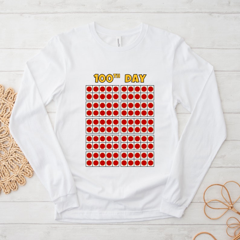 100th Day of School Ten Frame Long-sleeved T-shirt Teacher - Etsy