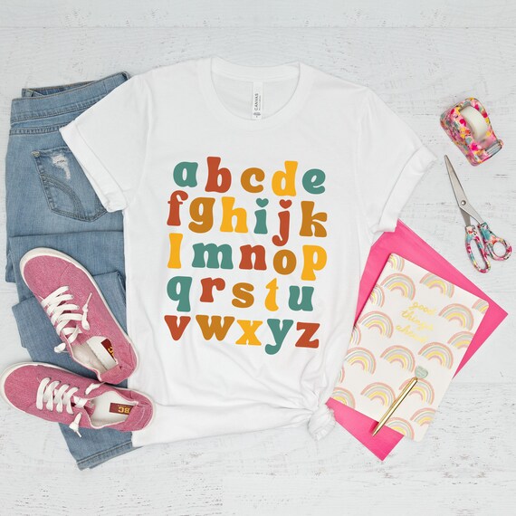 Retro Alphabet Shirt ABC Teacher Shirts Back to School Gift - Etsy