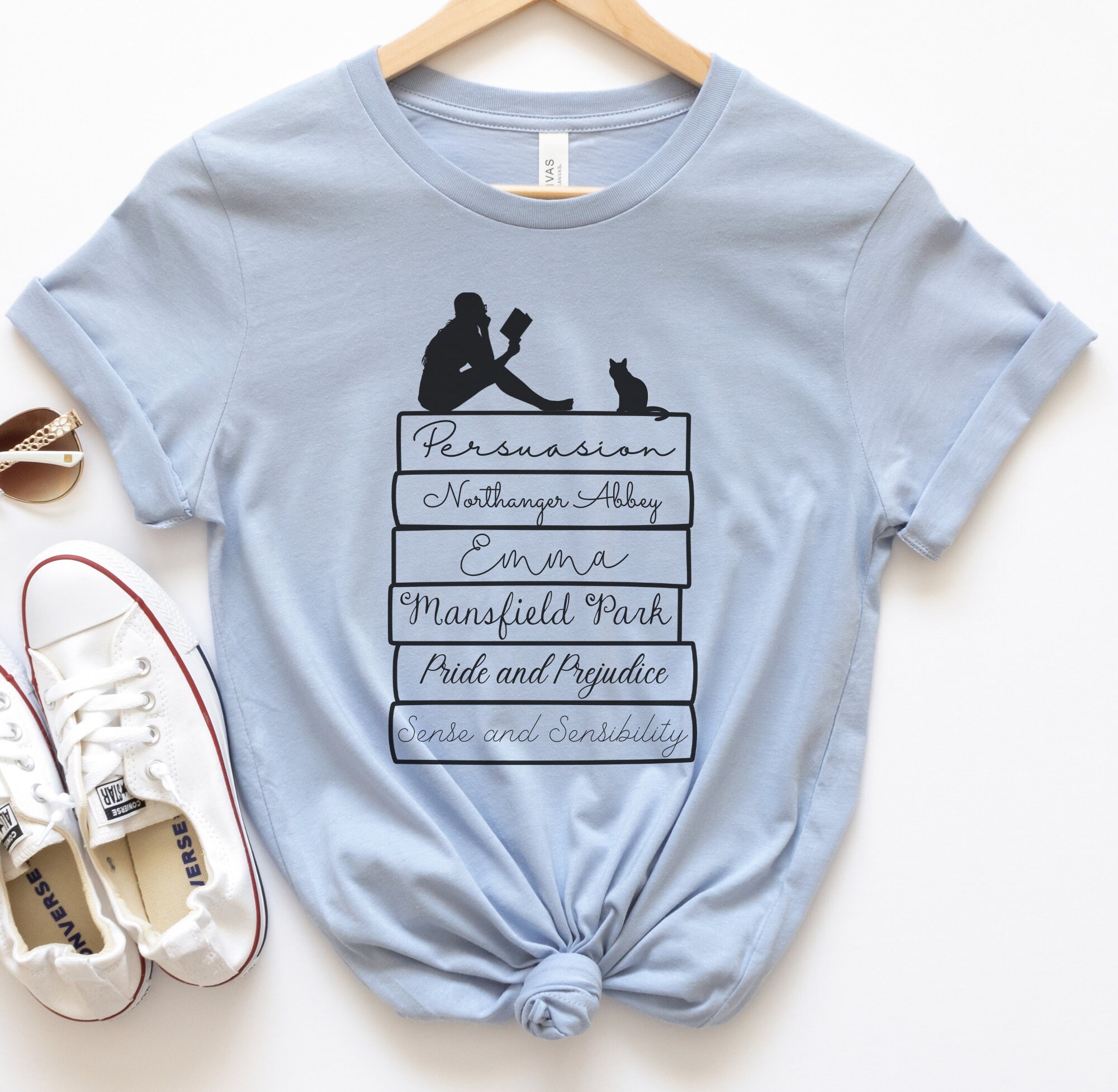 Jane Austen Book Stack Shirt, Jane Austen Gifts, Book Nerd Shirt, Gift ...